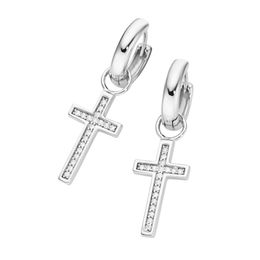 Paar Creolen "Behang Kreuz, weiße Zirkonia oder schwarze Spinelle, Silber 925", weiß, Giorgio Martello MILANO, Ohrringe, Herren, Silber 925 (Sterlingsilber)