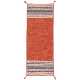 Läufer CarpetFine "Kelim Azizi" Teppiche Gr. B: 80 cm 1 St., 5 mm, L: 500 cm, orange Fransenteppich Baumwolle, Wendeteppich mit Fransen, Wohnzimmer