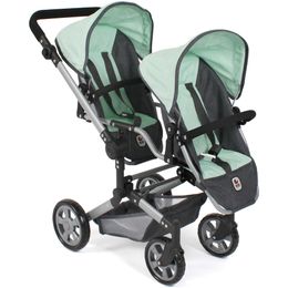 Bayer Chic 2000 Puppen-Zwillingsbuggy CHIC2000 "Linus Duo, Grau-Mint" Puppenwagen grün (grau-mint) Kinder mit zwei abnehmbaren, bis in Liegeposition verstellbaren Sportsitzen