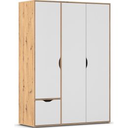 Drehtürenschrank Rauch "Kleiderschrank Schrank Garderobe Wäscheschrank NARAI mit Schubladen" Schränke Gr. B/H/T: 140 cm x 194 cm x 53 cm, 3 St., weiß (eiche artisan, alpinweiß) Griffausfräsungen für eine grifflose Optik TOPSELLER MADE IN GERMANY