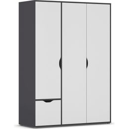 Drehtürenschrank Rauch "Kleiderschrank Schrank Garderobe Wäscheschrank NARAI mit Schubladen" Schränke Gr. B/H/T: 140 cm x 194 cm x 53 cm, 3 St., grau (graumetallic, alpinweiß) Griffausfräsungen für eine grifflose Optik TOPSELLER MADE IN GERMANY