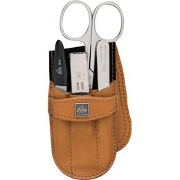 ERBE® Maniküre-Etui ERBE "Taschenetui mit Steckverschluss aus echtem Leder" Nageletuis Gr. B/H/T: 50 mm x 115 mm x 25 mm 4 tlg., braun (cognac) bestückt mit Solinger Premium Stahlwaren in Edelstahl