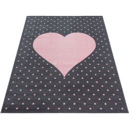 Kinderteppich Ayyildiz Teppiche "Bambi 830" Teppiche Gr. B: 160 cm 1 St., 11 mm, L: 230 cm, pink (pink, grau) Kinder Herz Motiv, Kurzflor