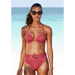 Highwaist-Bikini-Hose s.Oliver "Rome" Gr. 34, N-Gr, rot (rostrot) Damen Badehosen mit abnehmbarem Gürtel