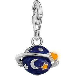 Charm-Einhänger Thomas Sabo "Saturn mit bunter Kaltemaille, 2041-041-7" Charms bunt (silberfarben-violett + violett) Damen mit Zirkonia (synth.)