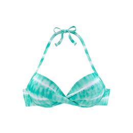 Push-Up-Bikini-Top s.Oliver "Enja" Gr. 34, Cup C, blau (türkis, weiß) Damen Bikini-Oberteile mit Knotenoptik