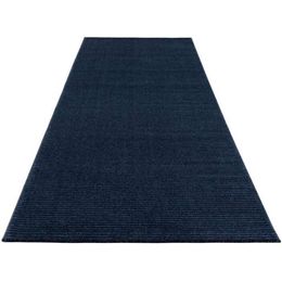 Teppich Carpet City "Friseé-Teppich FANCY900", blau, B:80cm H:12mm L:300cm, Polypropylen, Teppiche, Kurzflor, Einfarbig, 3D-Optik, Streifen Look