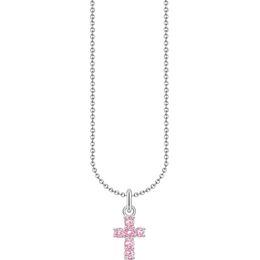 Kette mit Anhänger Thomas Sabo "Kreuz-Anhänger, KE2226-051-9-L45V, KE2226-414-14-L45V" Halsketten Gr. 45, Silber 925 (Sterlingsilber), bunt (silberfarben, pink) Damen mit Zirkonia (synth.)