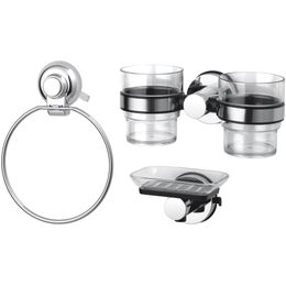 Badaccessoire-Set GSW "HOOKIE System 3-teilig" Badaccessoires-Sets Gr. verchromt glänzend, silberfarben (silber) Intelligenter Saughaken, roter Ring zeigt Saugkraftverlust