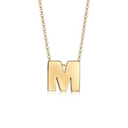 Kette mit Anhänger Elli "Buchstabe M Initialen Trend Minimal 925 Silber" Halsketten Gr. 45, ohne Stein, Silber 925 (Sterlingsilber), Länge: 45 cm, goldfarben (gold) Damen