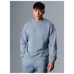 Sweatshirt TRIGEMA "TRIGEMA Oversized mit Logo-Patch" Gr. S, blau (pearl-blue) Herren Sweatshirts