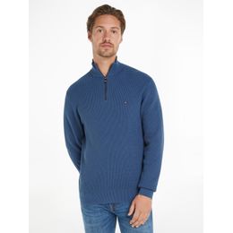 Strickpullover Tommy Hilfiger "REFINED STRUCTURE ZIP MOCK" Gr. XL, blau (aegean sea) Herren Pullover