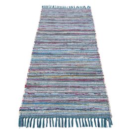 Teppich CarpetFine "Kelim Chindi, Wendeteppich" Teppiche Gr. B: 80 cm 1 St., 6 mm, L: 400 cm, blau Fransenteppich handgewebt, Fleckerlteppich mit Fransen, auch vielen in Läufergrößen