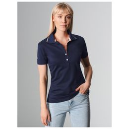 Poloshirt TRIGEMA "TRIGEMA Slim Fit Poloshirt mit langer Knopfleiste" Gr. L, blau (navy), Damen, 94% Baumwolle, 6% Elastan, Shirts