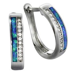 Paar Creolen Vivance "925/- Sterling Silber synth. Opal Zirkonia" Ohrringe Gr. ONE-SIZE, Silber 925 (Sterlingsilber), weiß (weiß, hellblau) Damen Creolen Ohrschmuck