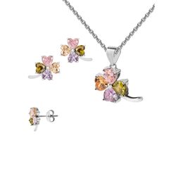 Ohrring und Ketten Set Firetti "Multipack Schmuck Geschenk Silber 925 Halskette Ohrstecker Regenbogen" Schmuck-Sets bunt (silberfarben, amethyst, peridot, pink, orange, orange) Damen Made in Germany - mit Zirkonia (synth.)