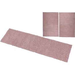 Bettumrandung Home Affaire "Shaggy 30" Gr. B/L (Brücke): 70 cm x 140 cm (2 St.) B/L (Läufer): 70 cm x 270 cm (1 St.), rechteckig, rosa gewebt, 2- oder 3-teilig, Bettvorleger, Läufer-Set, Uni-Farben