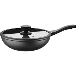 Pinti Inox Wok PINTINOX "Pro", schwarz (schwarz, transparent), Ø:30cm, Pfannen, 3-lagige Antihaftbeschichtung, Ø 30 cm, inkl. Deckel, Induktion