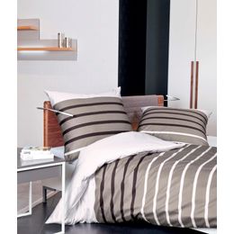 Bettwäsche Janine "Mako-Satin 87017" Gr. B/L: 135cm x 200cm, , Mako-Satin, B/L: 80cm x 80cm, grau (taupe, braun)