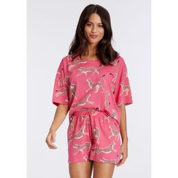 Shorty Vivance Dreams, Damen, Gr. 32/34, pink (pink, gemustert), Single Jersey, Obermaterial: 60% Baumwolle, 40% Polyester, feminin, loose fit kurz, Rundhals, Homewear-Sets, mt Animal Alloverprint