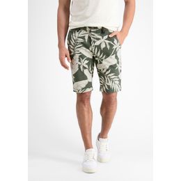 Bermudas Lerros "Lerros Bermuda mit Alloverprint" Gr. 31, Normalgrößen, grün (chilled olive), Herren, 55% Leinen; 45% Baumwolle, Hosen