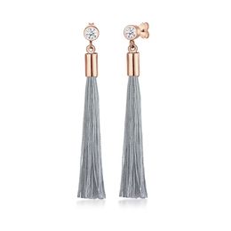 Paar Ohrhänger Elli "Tassel Solitär Geo Kristalle 925 Silber" Ohrringe Gr. OneSize, mit Steinen, Silber 925 (Sterlingsilber), rosegold (rosegold + weiß) Damen