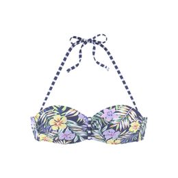 Bandeau-Bikini-Top Venice Beach "Summer" Gr. 36, Cup D, bunt (marine, zitrone) Damen Bikini-Oberteile mit geraffter Mitte