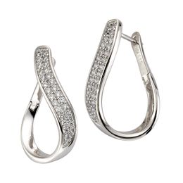 Paar Creolen Celesta "925/- Sterling Silber Zirkonia" Ohrringe Gr. ONE-SIZE, Silber 925 (Sterlingsilber), weiß (weiß, weiß) Damen