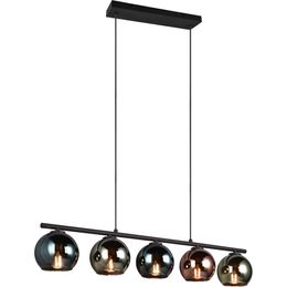 Pendelleuchte Trio LEUCHTEN "SHELDON, Hängelampe 5-flammig exkl 5x E14 max 10W höhenverstellbar" Lampen Gr. 5 flammig, Ø 13,0cm H: 150,0cm,, mehrfarbig schwarz Metall Hängeleuchte mit bunten Glasschirmen Lampe Esszimmer Wohnzimmer