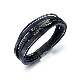 Armband Firetti "Schmuck Geschenk Armschmuck Armkette Feder" Armbänder Gr. Edelstahl-Lederimitat, schwarz Herren