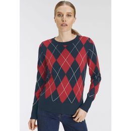 Rundhalspullover DELMAO Gr. 36/38, rot (rot, marine) Damen Pullover mit Rautenmuster - NEUE MARKE