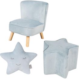 Kindersitzgruppe Roba "Lil Sofa" Sitzmöbel-Sets Gr. Samt, blau (hellblau, sky) Kinder bestehend aus Kindersessel, Kinderhocker und Dekokissen in Sternform