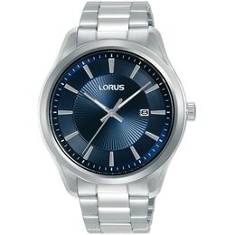 Quarzuhr Lorus "Classic" Armbanduhren silberfarben (silberfarben-blau) Herren Armbanduhr, Herrenuhr, Edelstahlarmband, analog, Tag