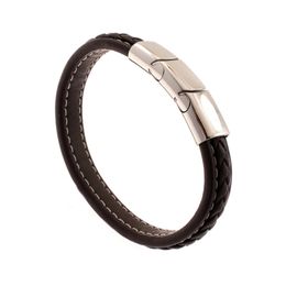 Armband Jobo Armbänder Gr. Edelstahl-Leder, silberfarben (edelstahlfarben) Damen aus Leder braun mit Edelstahl 22 cm