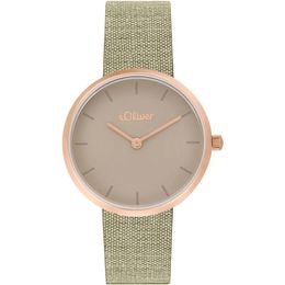 Quarzuhr s.Oliver Armbanduhren rosa (khaki) Damen Armbanduhr, Damenuhr, analog, Textilarmband