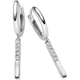 Paar Creolen HECHTER PARIS "Schmuck Geschenk Creole mit Stäbchen Zikonia" Ohrringe Gr. Silber 925 (Sterlingsilber), silberfarben (silberfarben, kristallweiß, kristallweiß) Damen mit Zirkonia (synth.)