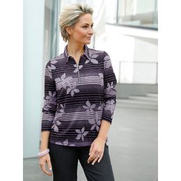 Langarm-Poloshirt Classic Basics "Winter-Shirt" Gr. 54, lila (flieder, schwarz, bedruckt) Damen Shirts