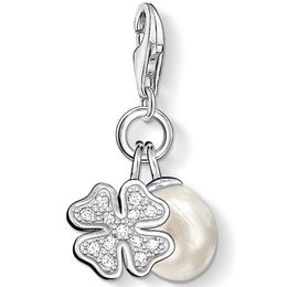 Charm-Einhänger Thomas Sabo "Kleeblatt mit Perle, 0831-167-14" Charms bunt (silberfarben-weiß + weiß) Damen mit Zirkonia (synth.) - Süßwasserzuchtperle