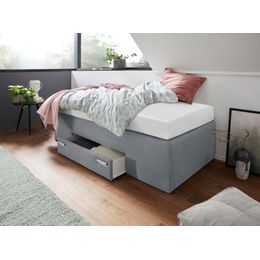 Boxspringbett, grau, B:90cm L:200cm, Bezug Bett: Feinstrukturstoff (77% Polyester, 23%Viskose) oder Microfaser (100% Polyester);Bonnellfederkernmatratze: 100%Polyester;Kaltschaummatratze: 100% Polyester, Bezug abnehm- und waschbar bis 60C, Westfalia Schlafkomfort, Komplettbetten, Boxspringbett, mit integrierter Schublade, frei im Raum stellbar