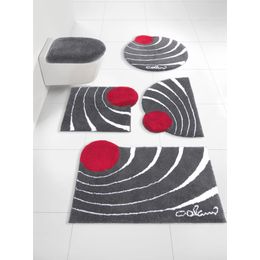 Badematte Grund Badematten Gr. WC-Vorleger rechteckig mit Ausschnitt (45cm x 50cm) WC-Deckelbezug (47cm x 50cm),, bunt (anthrazit, rot)