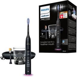 Elektrische Zahnbürste PHILIPS SONICARE "DiamondClean 9400, HX9917", schwarz, ElektrozahnbürstenB:17,15cm H:25,25cm T:11,13cm, mit integriertem Drücksensor, 4 Putzprogramme und 3 Intensitätsstufen, B:17,15cm H:25,25cm T:11,13cm