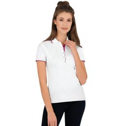 Poloshirt TRIGEMA "TRIGEMA Slim Fit Poloshirt mit langer Knopfleiste" Gr. L, weiß, Damen, 94% Baumwolle, 6% Elastan, Shirts