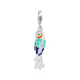 Charm-Einhänger NENALINA "Papagei Vogel Kristalle 925 Silber" Charms Gr. ohne Stein, silberfarben (silber, schwarz) Damen