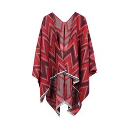 XXL-Schal Collezione Alessandro "Marcia", rot, Damen, Polyacryl, gemustert, Modetücher, Poncho im Zick-Zack Design