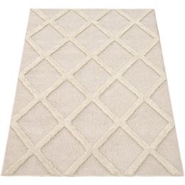 Hochflor-Teppich Paco Home "Genua 745" Teppiche Gr. B: 200 cm 1 St., 34 mm, L: 280 cm, beige (creme) Uni-Farben, Hoch-Tief Effekt, modernes Design, Rauten, weicher Flor