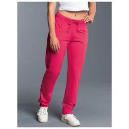 Sweathose TRIGEMA "TRIGEMA Jogginghose in leichter Sweat-Qualität", Damen, Gr. L, US-Größen, orange (koralle), 50% Baumwolle, 50% Polyester, sportlich, Hosen