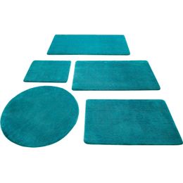 Badematte WECON HOME BASICS "Joris" Badematten Gr. rechteckig (70cm x 120cm), Polyester, blau (türkis) waschbar, viele Größen, Badezimmerteppich, uni