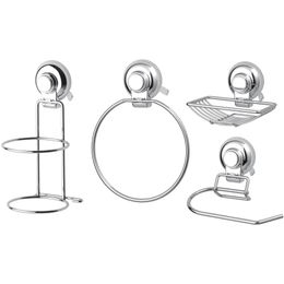 Badaccessoire-Set GSW "HOOKIE System 4-teilig" Badaccessoires-Sets Gr. verchromt glänzend, silberfarben (silber) Intelligenter Saughaken, roter Ring zeigt Saugkraftverlust