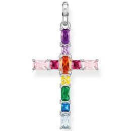 Ketten-Anhänger Thomas Sabo "Kreuz pinke oder bunte Steine, PE939-051-9, PE939-073-7" Schmuckanhänger Gr. Silber 925 (Sterlingsilber), 4,54 g, bunt (silberfarben, bunt, bunt) Damen mit Spinell (synth.), Zirkonia Korund (synth.)