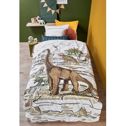 Kinderbettwäsche BEDDINGHOUSE X HANNEKE DE JAGER "Dinosaurus" Bettwäsche Gr. B/L: 135cm x 200cm, , Renforcé, B/L: 80cm x 80cm, beige (natur)